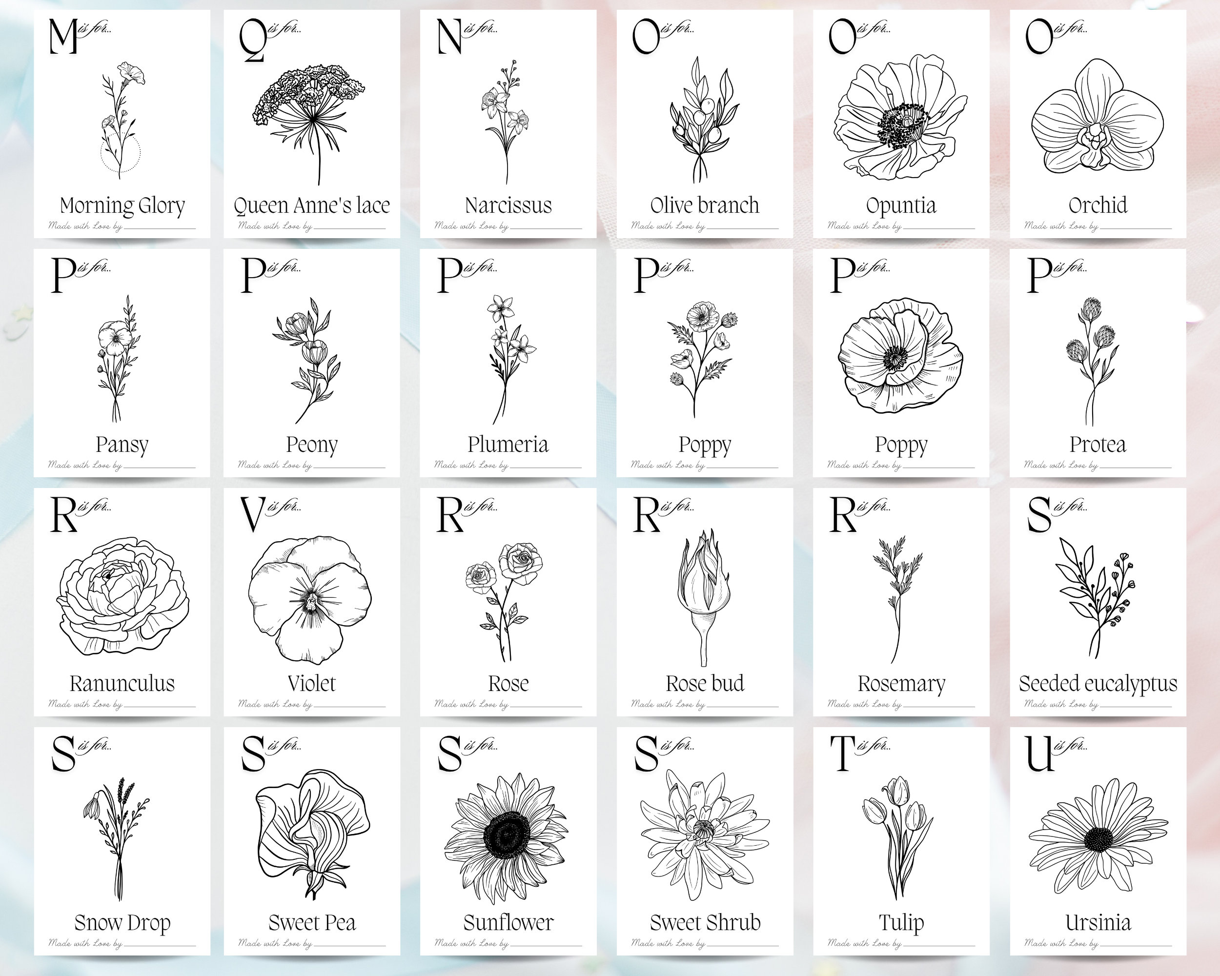 ABC Baby Shower Coloring Book - Flower Alphabet Coloring Pages - Baby ...