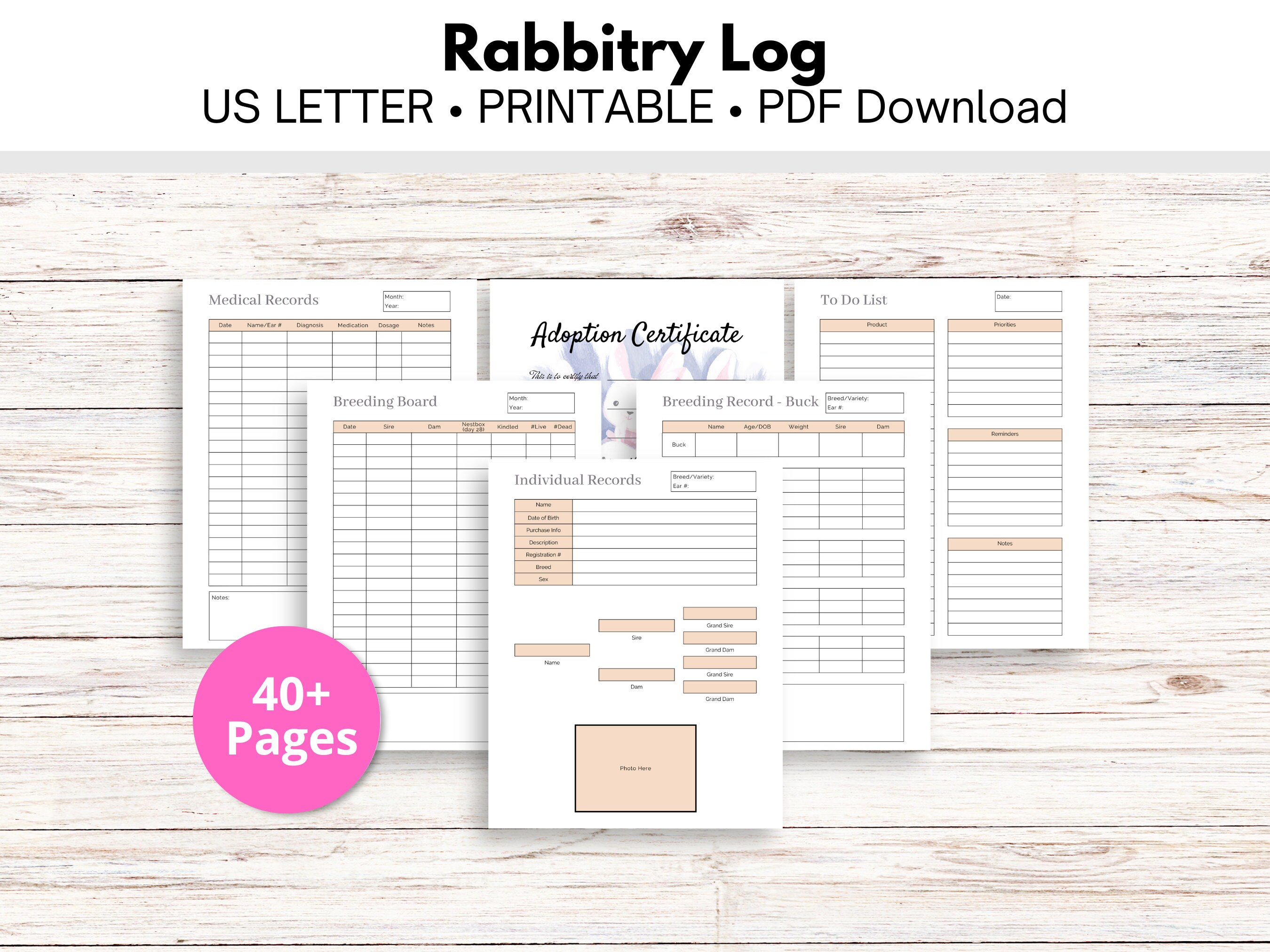 Rabbitry Log and Planner 40 Pages Dated and Undated Calendar Rabbit ...