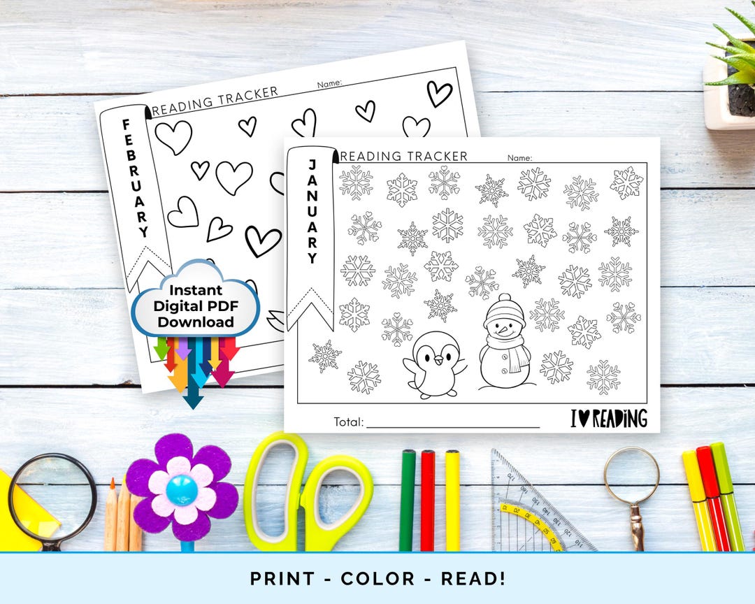 Kids Reading Tracker Journal Printable Monthly Coloring Booklog ...