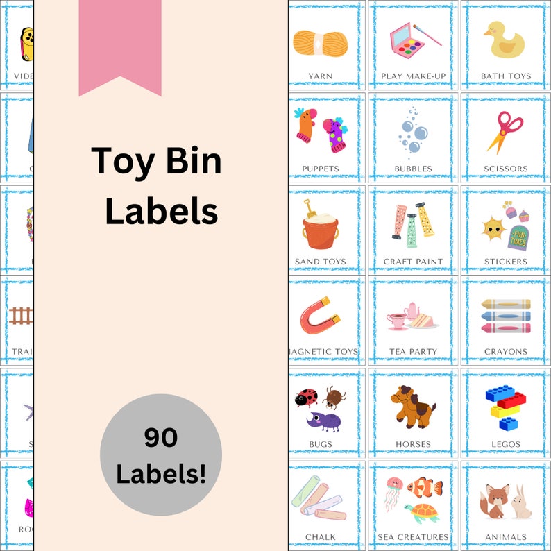90 Toy Bin Storage Labels -4"x4"- Organize Kids Toys - Montessori ...