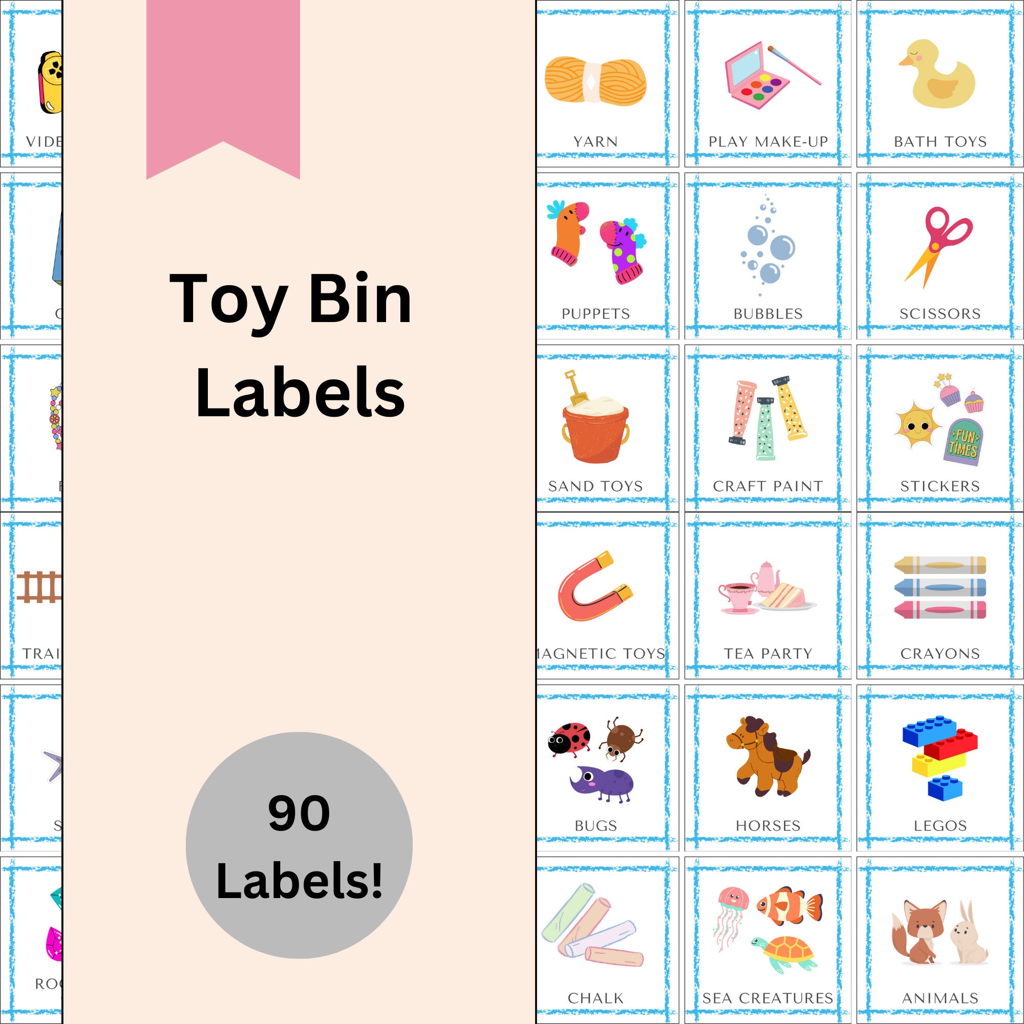 90 Toy Bin Storage Labels -4"x4"- Organize Kids Toys - Montessori ...