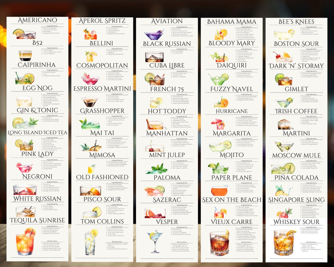 Cocktail Recipe Cards for Aspiring Mixologists Classic Drink Cheat ...