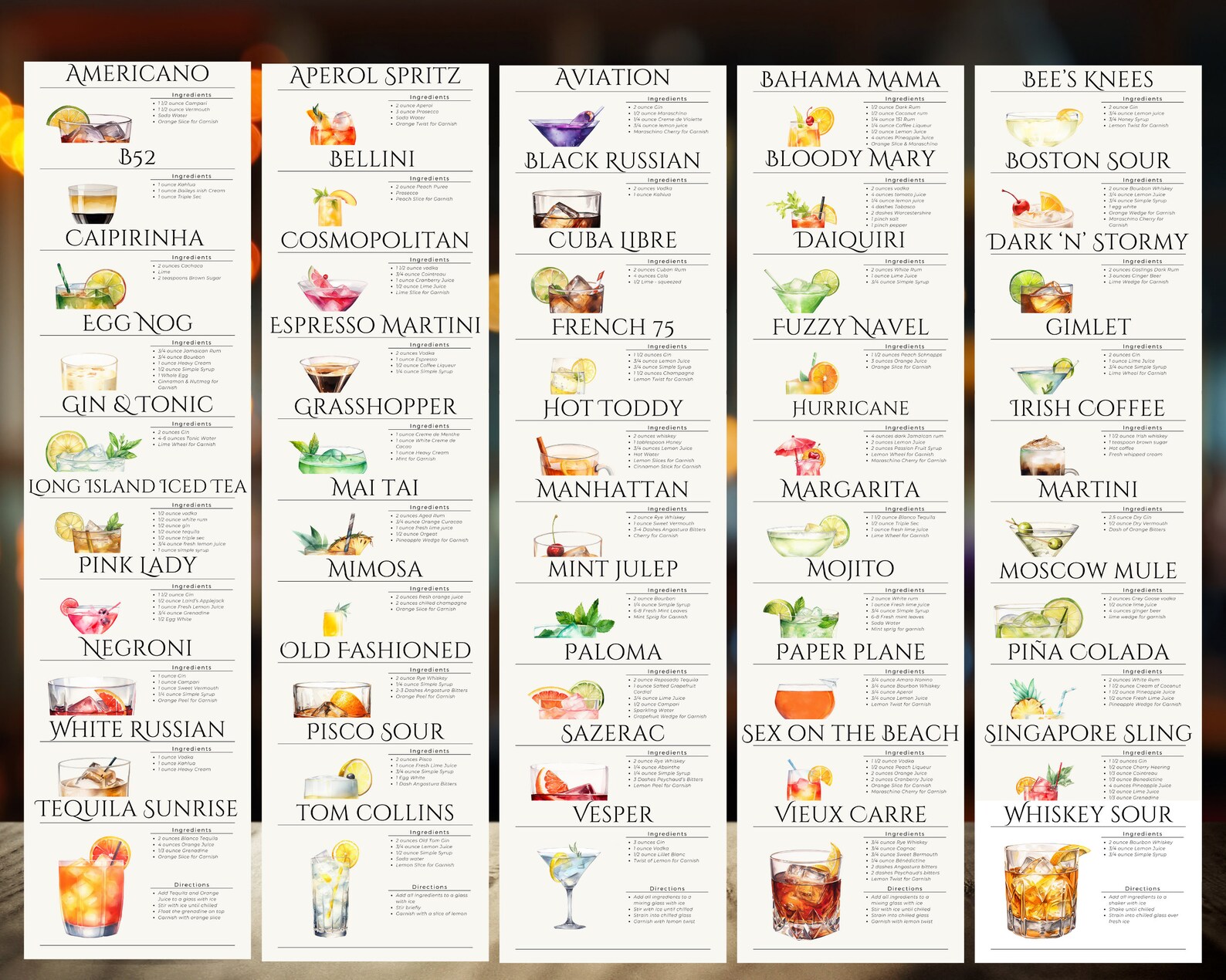 Cocktail Recipe Cards for Aspiring Mixologists - Classic Drink Cheat ...
