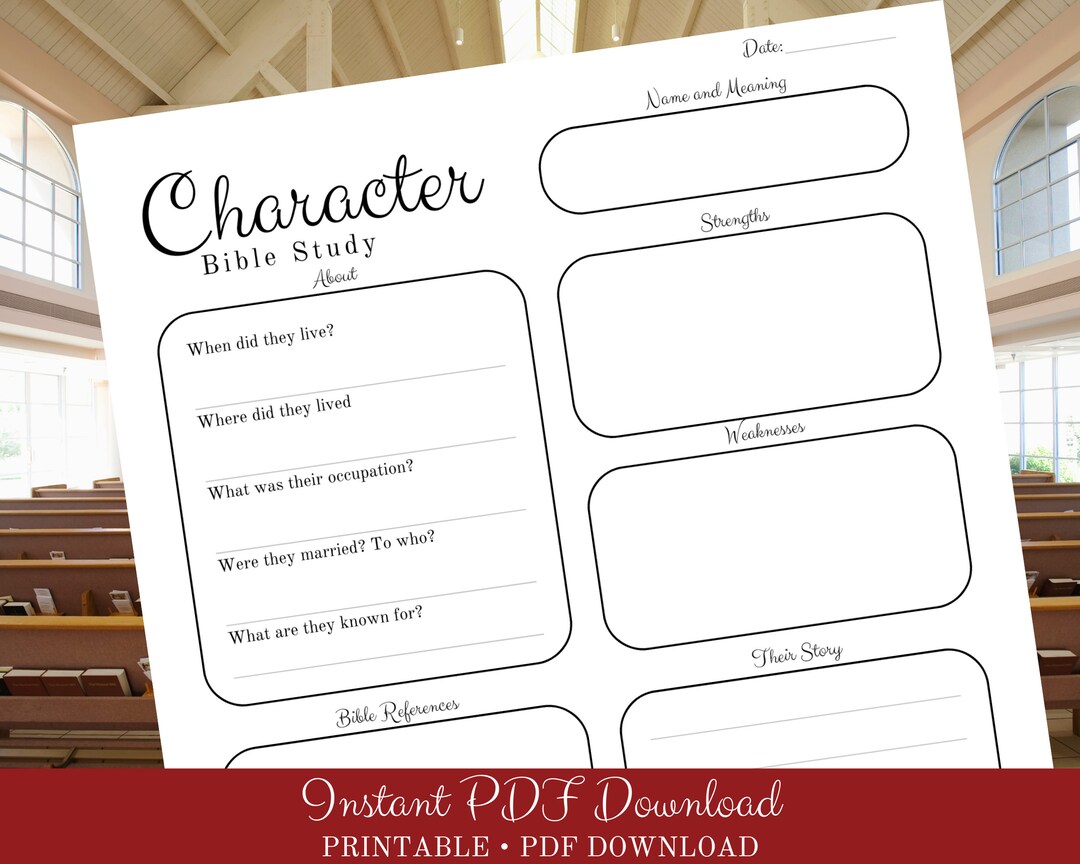 Character Bible Study Guide Printable PDF, Structured Character ...