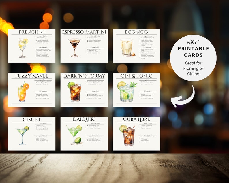 Cocktail Recipe Cards for Aspiring Mixologists - Classic Drink Cheat ...