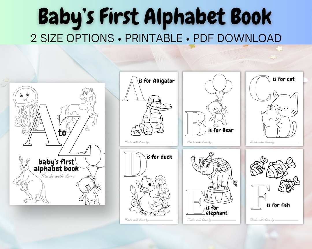 ABC Baby Shower Coloring Book - Animal Alphabet Coloring Pages - Baby ...