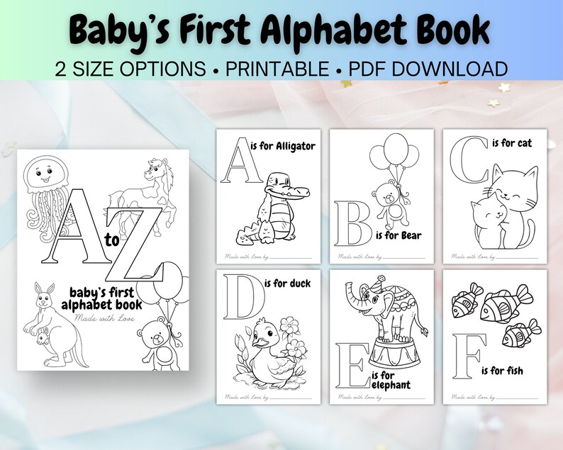 ABC Baby Shower Coloring Book - Animal Alphabet Coloring Pages - Baby ...