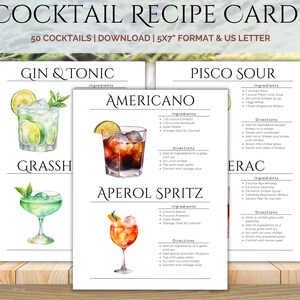 Cocktail Recipe Digital Download - Printable Drink Cheat Sheet PDF PNG ...