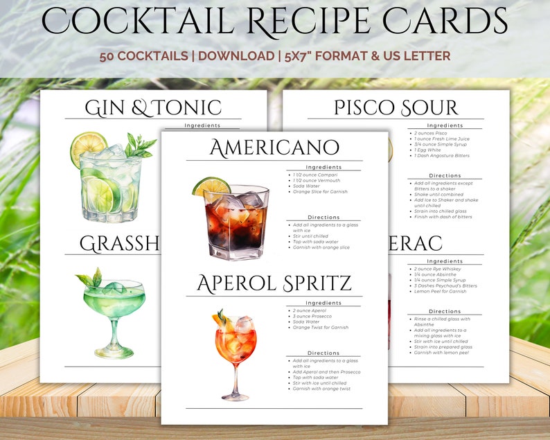 Cocktail Recipe Digital Download - Printable Drink Cheat Sheet PDF PNG ...