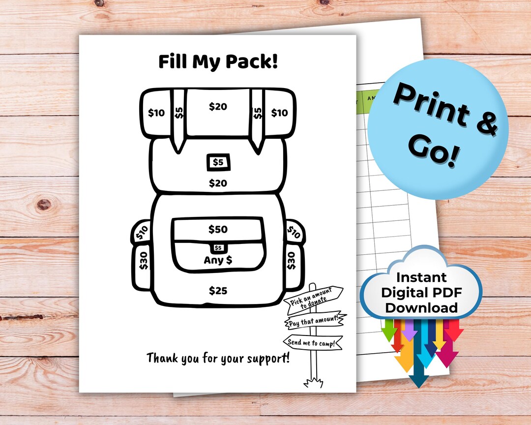 Fill My Pack Fundraiser | Camp Backpack Donation Tracker | Instant ...