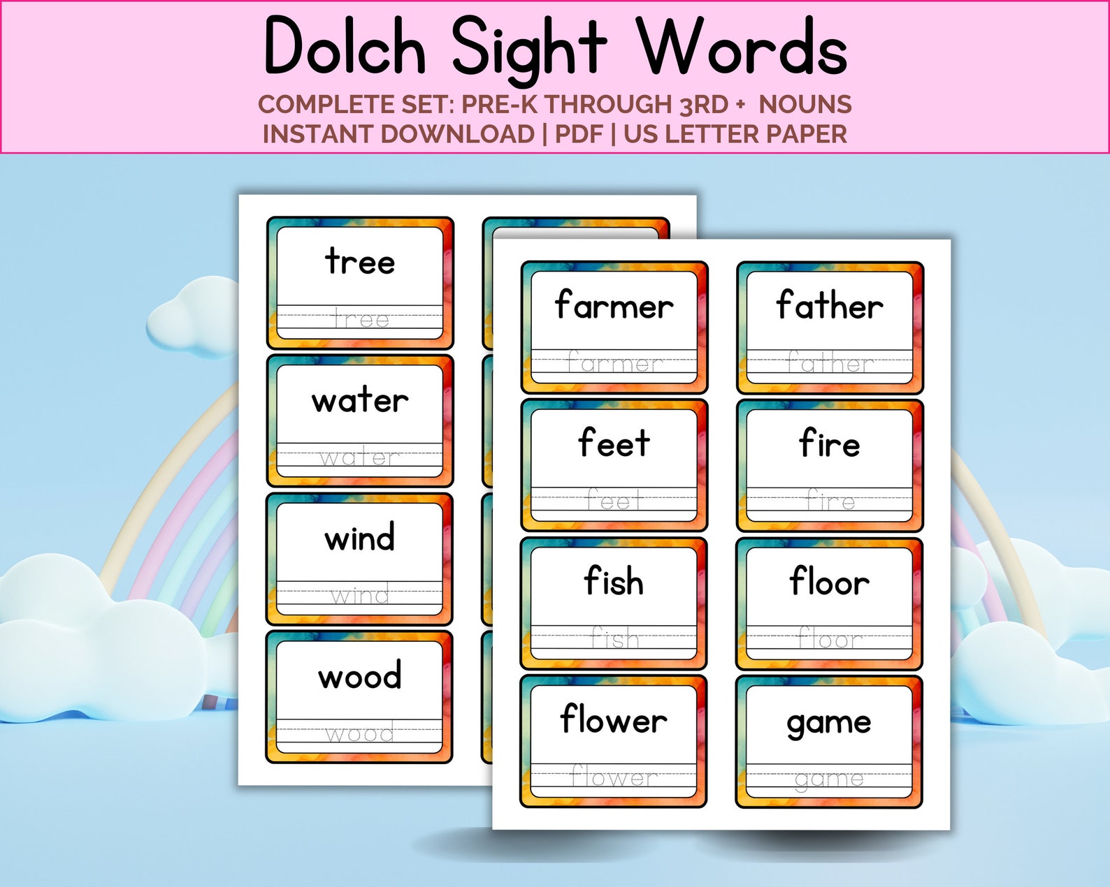 Dolch Sight Words Flash Cards - All 220 Pre-k Through 3rd Grade & Nouns ...