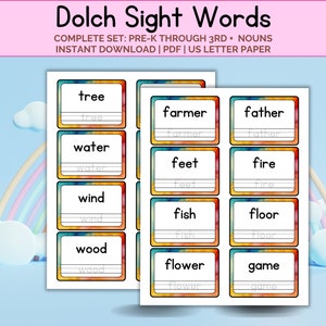 Dolch Sight Words Flash Cards - All 220 Pre-k Through 3rd Grade & Nouns ...