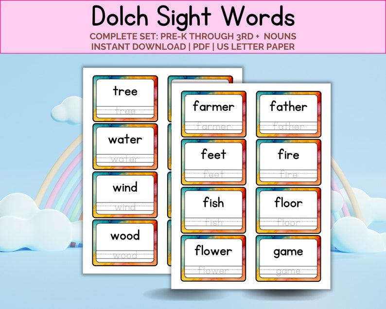 Dolch Sight Words Flash Cards - All 220 Pre-k Through 3rd Grade & Nouns ...