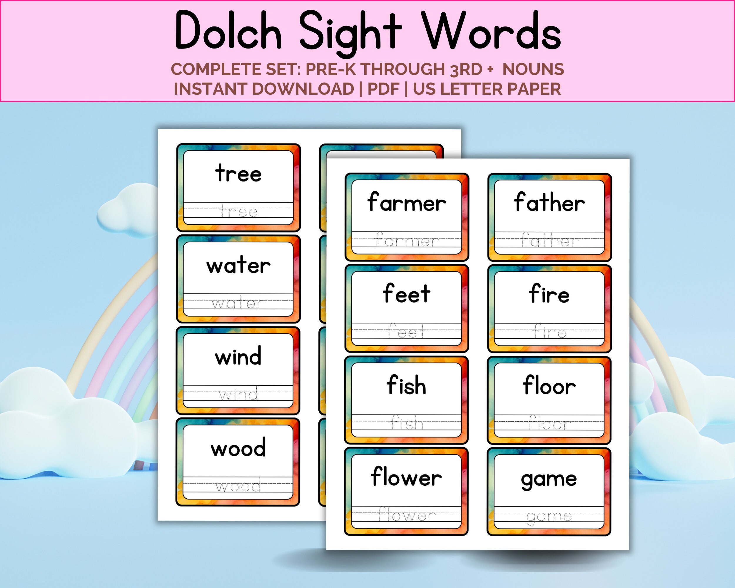 Dolch Sight Words Flash Cards - All 220 Pre-k Through 3rd Grade & Nouns ...