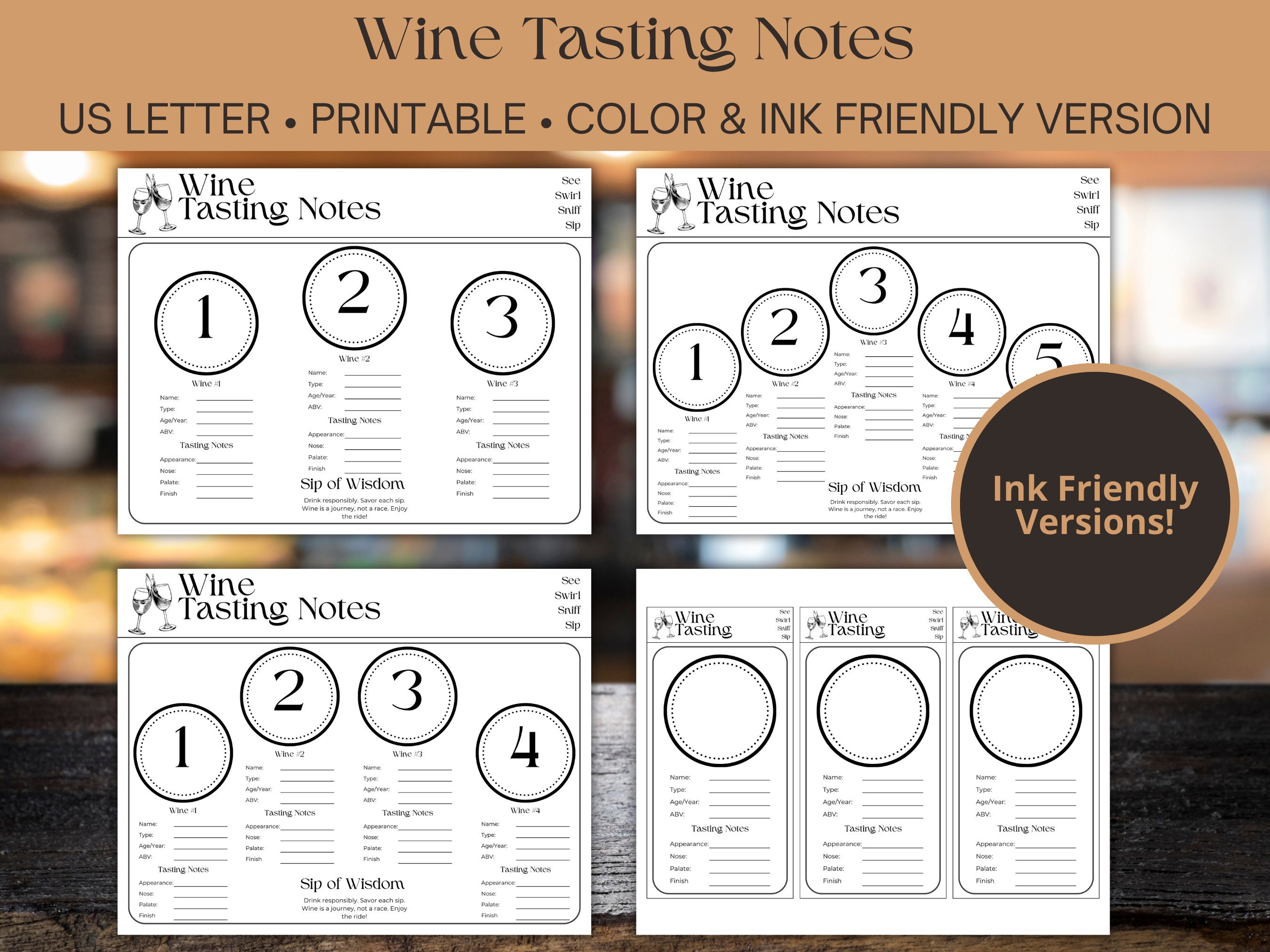Wine Tasting Mat - Printable PDF for Wine Lovers - 4 Different Size ...