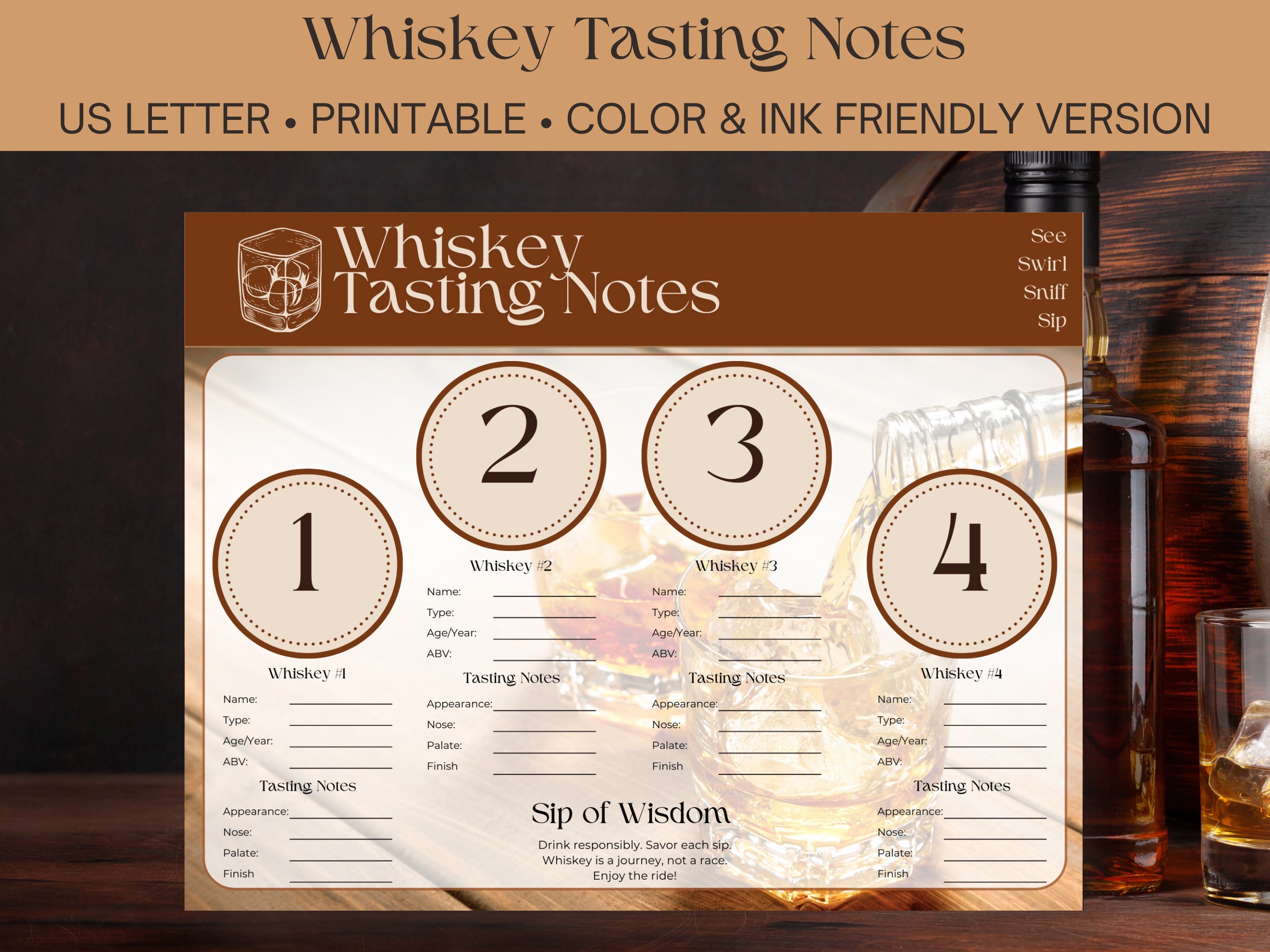 Whiskey Tasting Placemat - Printable PDF for Whiskey Lovers - Rate ...