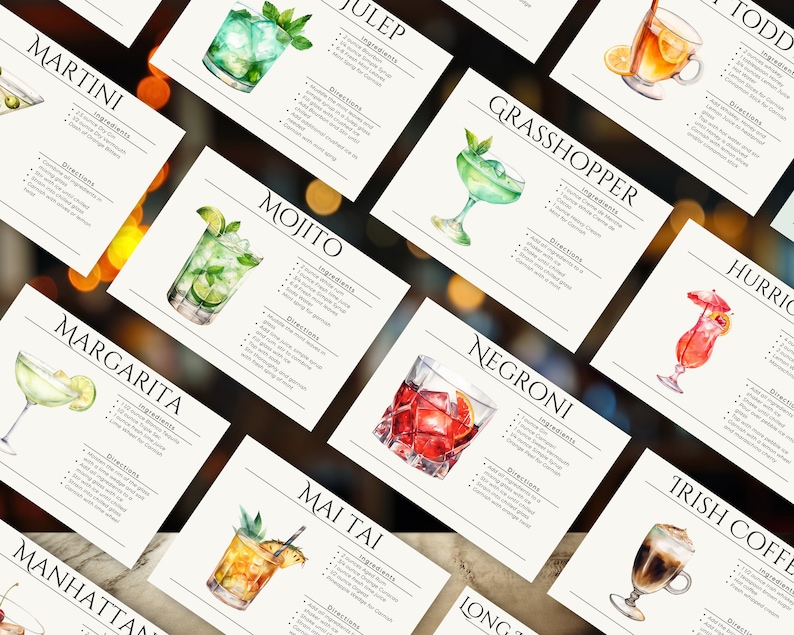 Cocktail Recipe Cards for Aspiring Mixologists Classic Drink Cheat ...