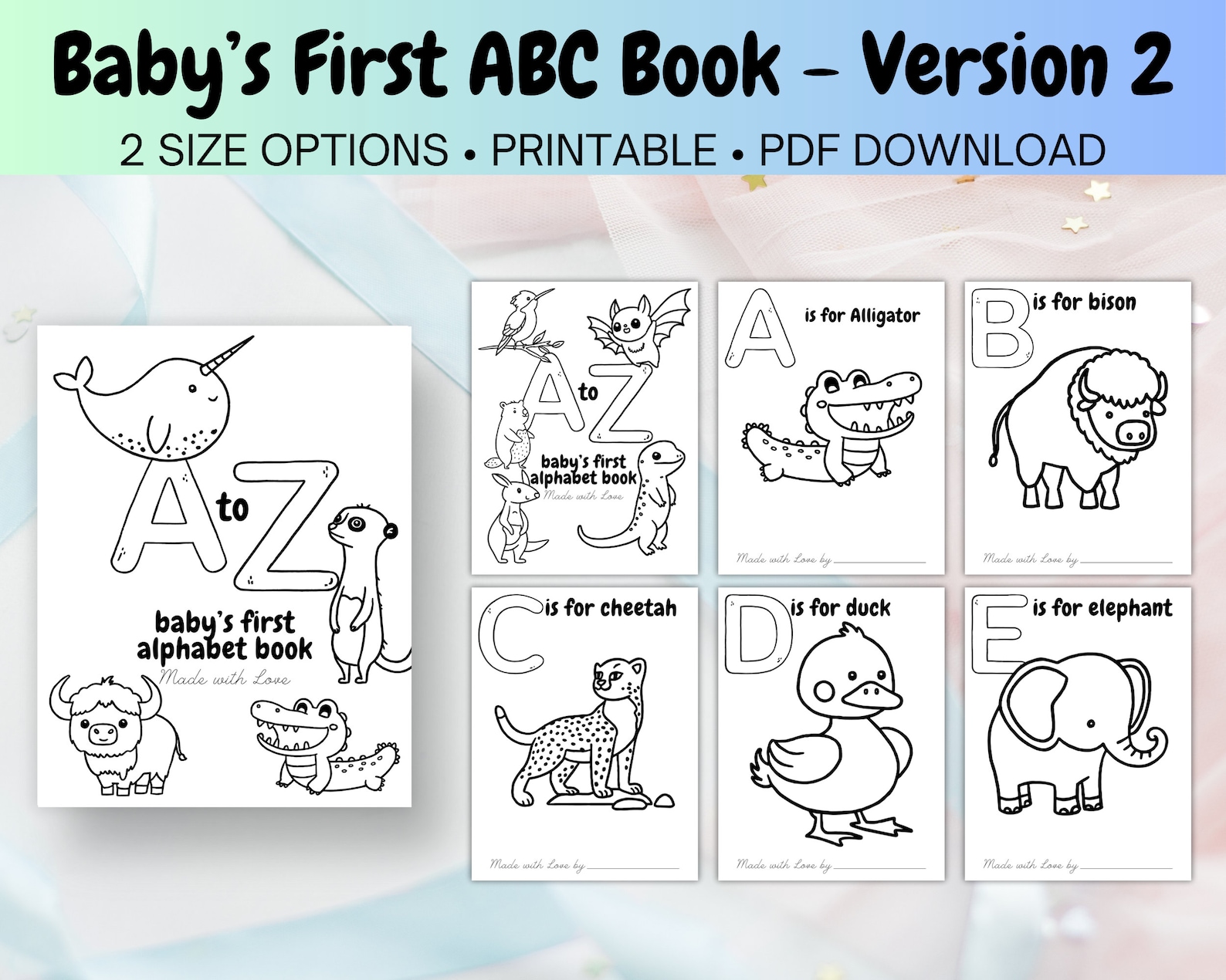 ABC Baby Shower Coloring Book Animal Alphabet Coloring Pages Baby ...