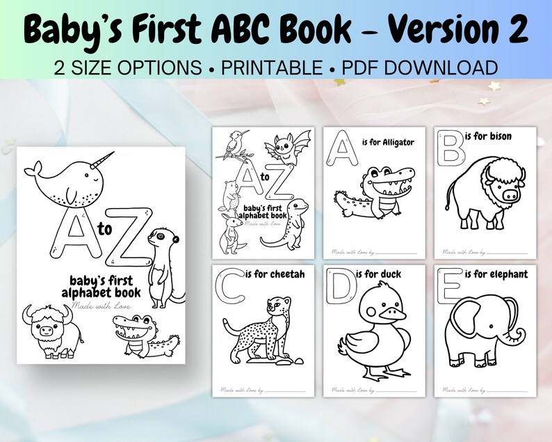 ABC Baby Shower Coloring Book - Animal Alphabet Coloring Pages - Baby ...
