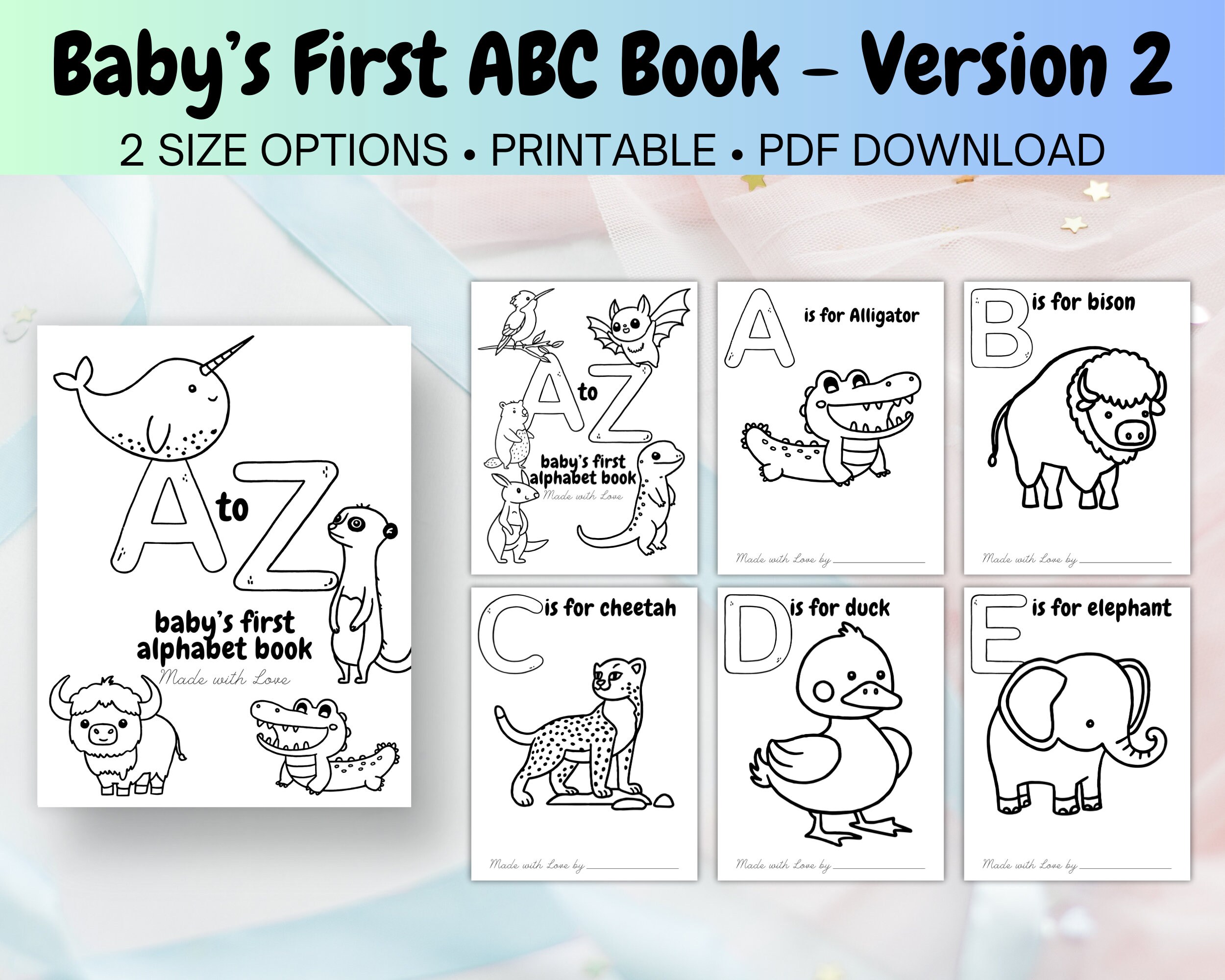 ABC Baby Shower Coloring Book - Animal Alphabet Coloring Pages - Baby ...
