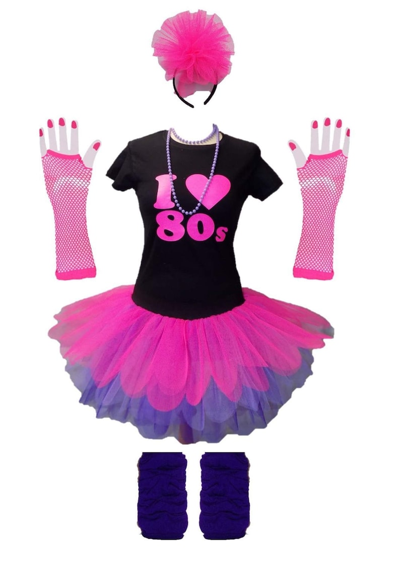 I Love 80s Pink Lilac Purple Tutu Skirt 80'S PINK Fancy Dress T Shirt ...
