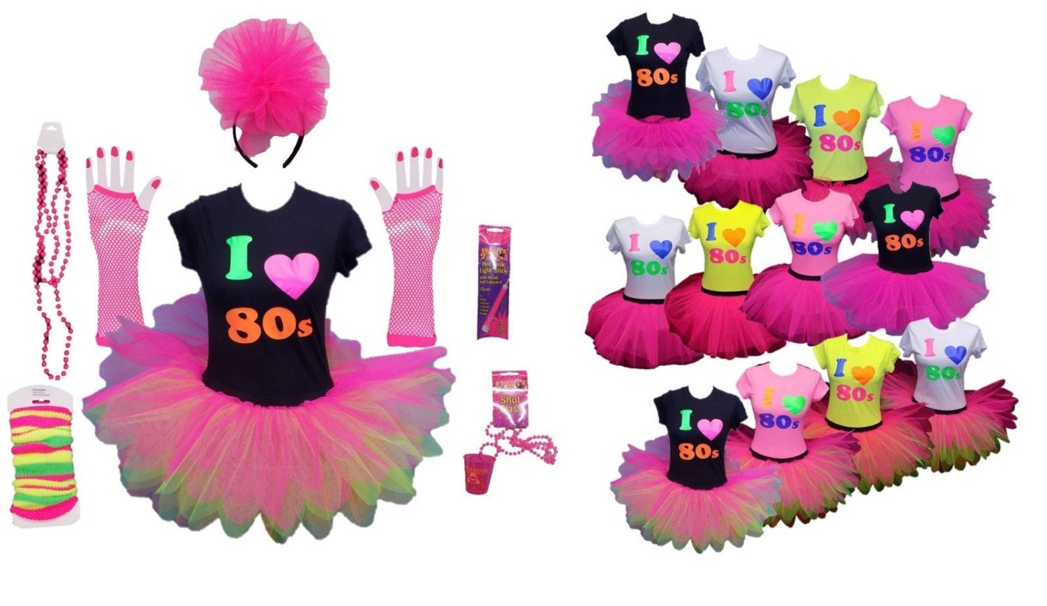 Neon Pink Tutu Skirt 80's Fancy Dress I Love T-Shirt Set | Etsy
