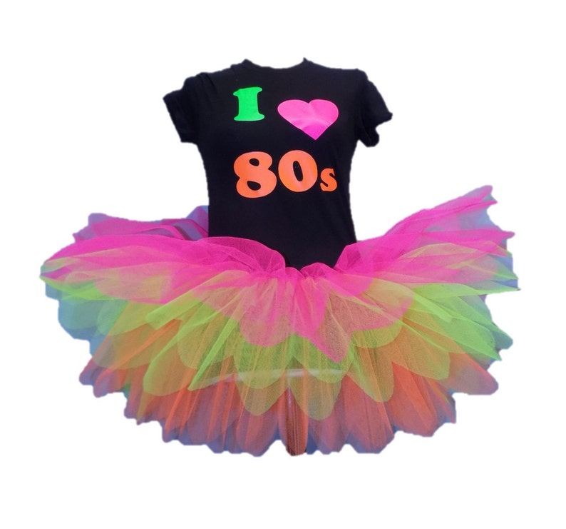 Neon Pink Tutu Skirt 80's Fancy Dress I Love T-shirt Set Leg Warmers ...