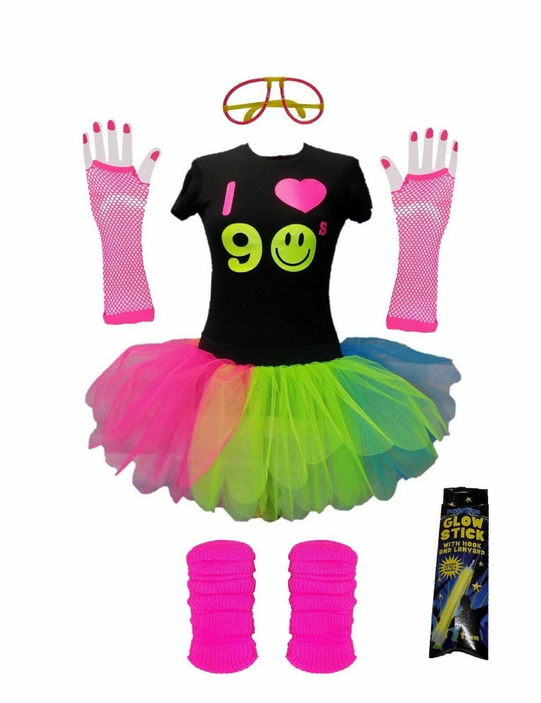 90s Childrens Kids Party Costume Neon T - Shirt Tutu Set Personalised ...