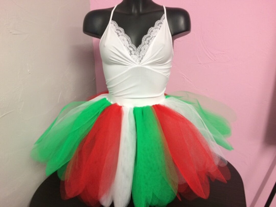 Green Red White 6 Layer Tutu Skirt With Bustle Christmas 80S Fancy ...