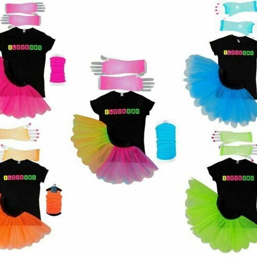 Neon Pink Tutu Skirt 80's Fancy Dress I Love T-shirt Set - Etsy UK