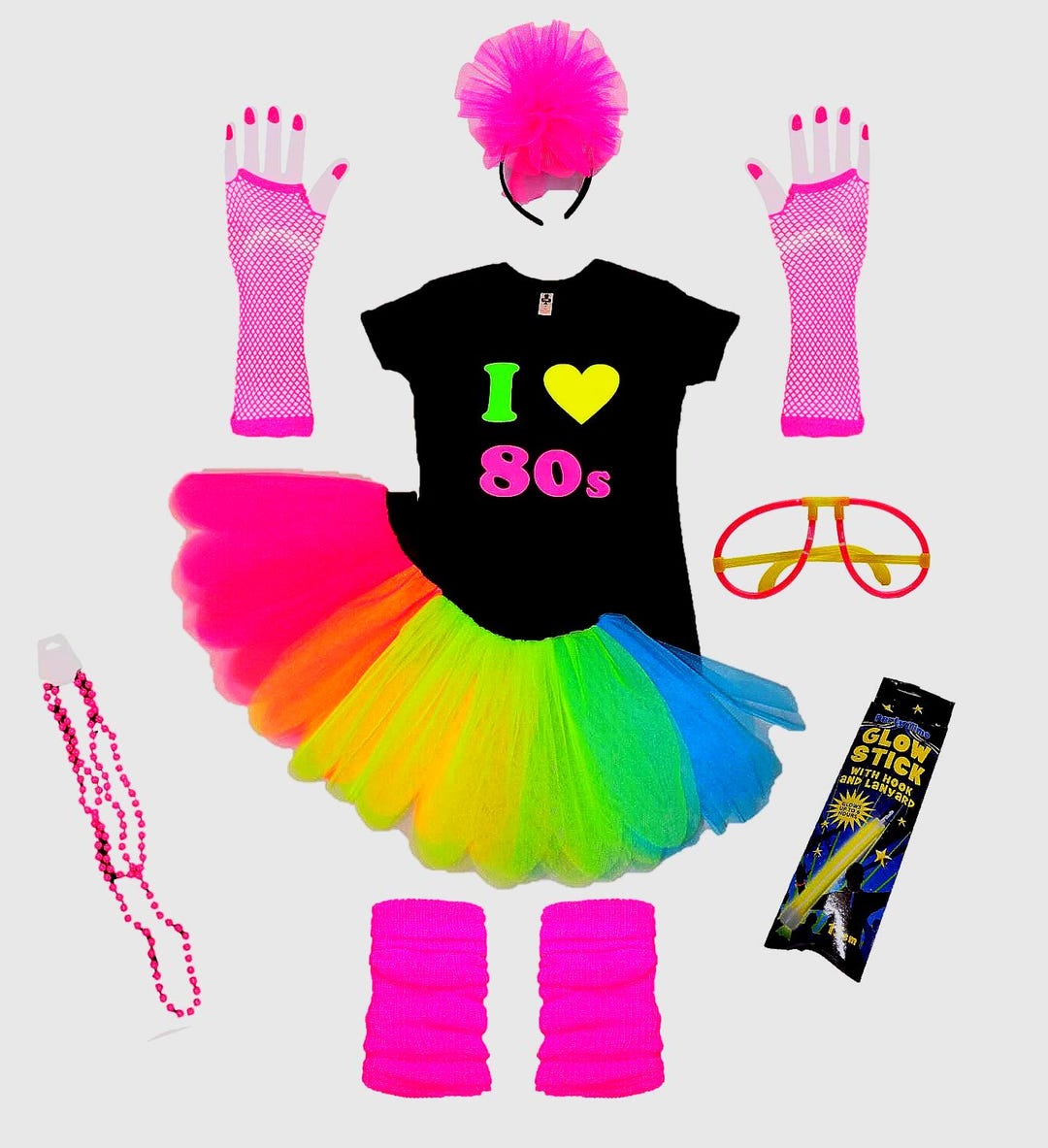Personalised 80s Fancy Dress Set | Rainbow Petal Tutu Skirt & T-shirt ...