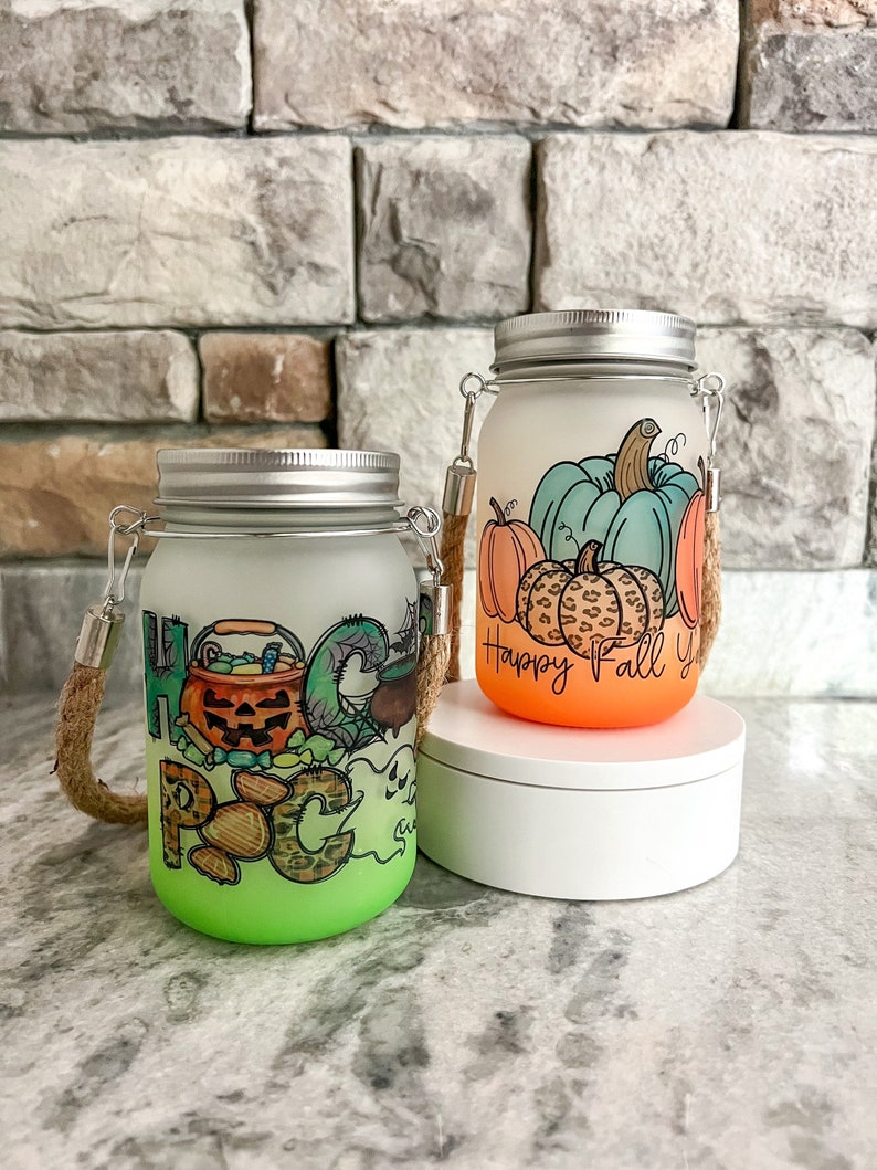 Fall Inspired Sublimation Solar Powered Glass Lantern With - Etsy