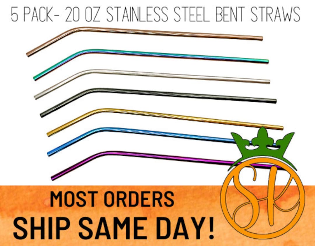 5 Pack Reusable Stainless Steel Curve Bent Straws Colorful 20 Oz Straws ...