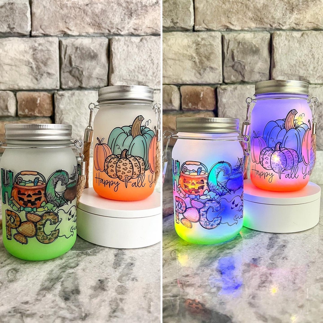 Fall Inspired Sublimation Solar Powered Glass Lantern With Multicolored ...