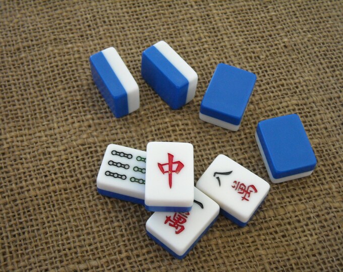 8 Mahjong Tiles for Crafts - Mahjongg Supplies - Blue and White Mahjong ...