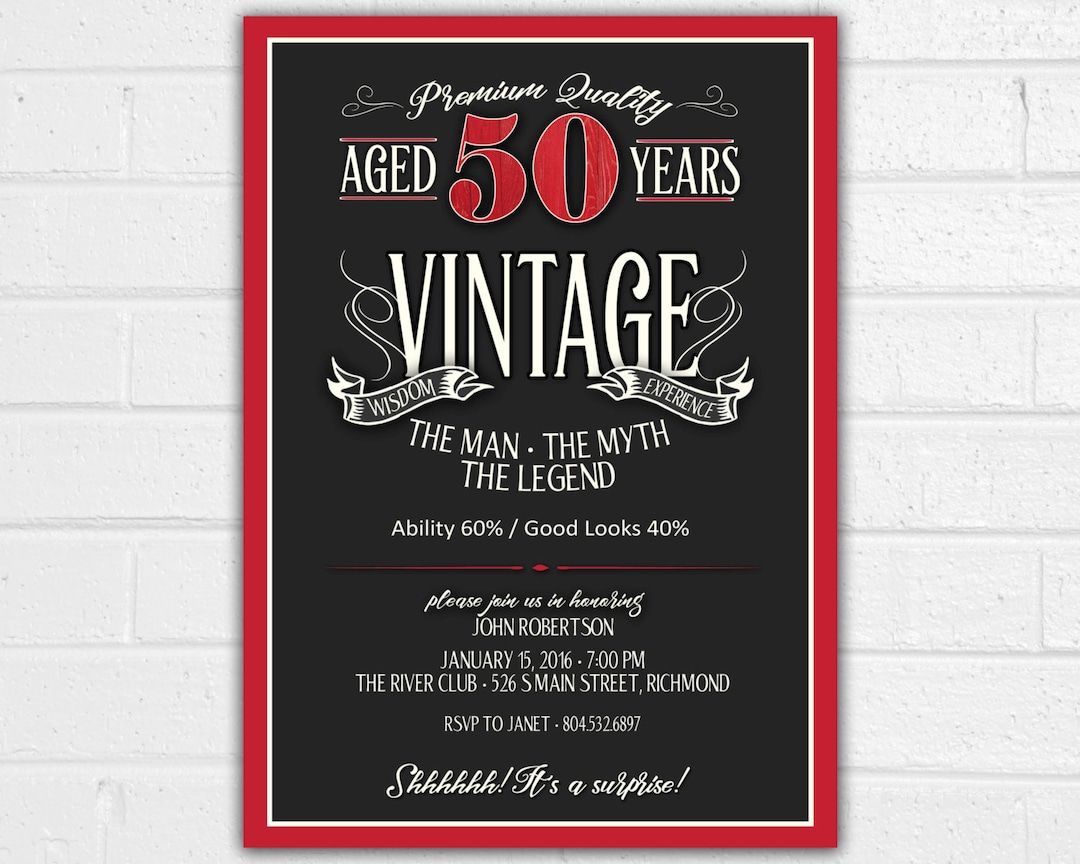 50th Birthday Invitation for Men - JPEG Printable - Aged to Perfection ...