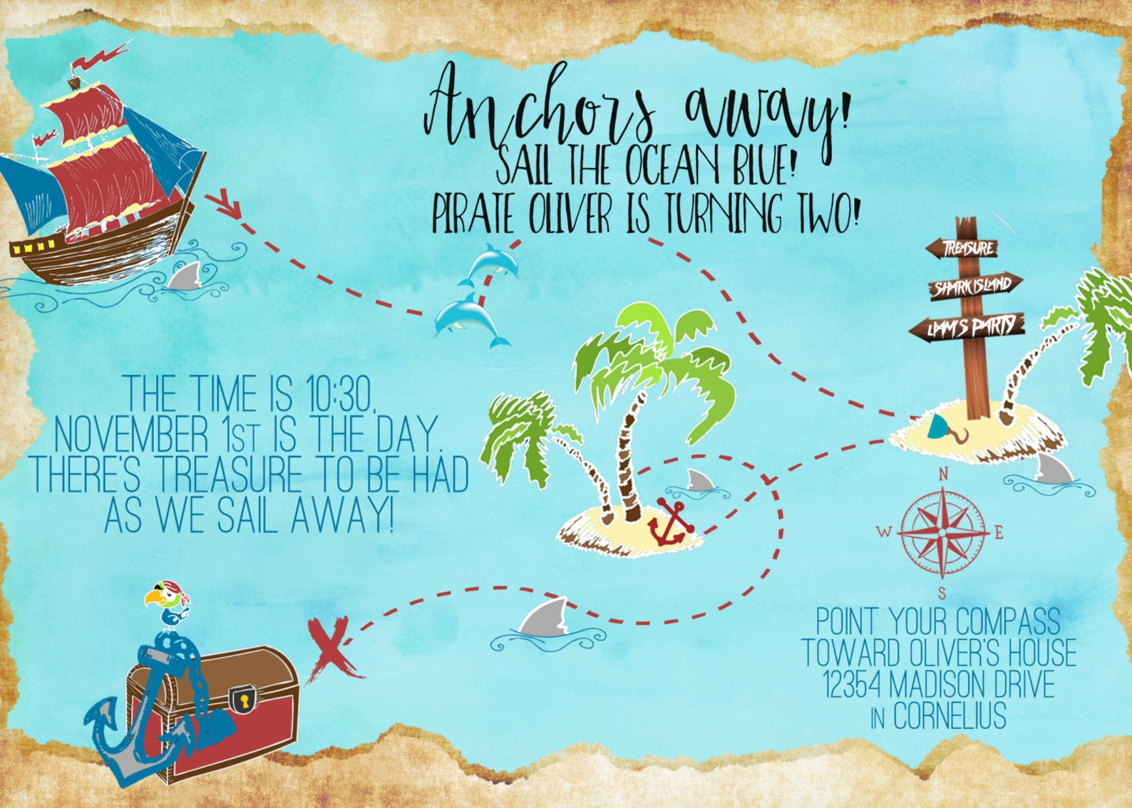 Pirate Invitation Treasure Map Invite JPEG Front & Back | Etsy