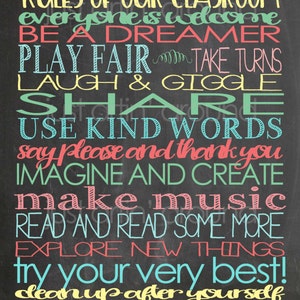 Classroom Rules Chalkboard Print in Various Sizes for Teacher From ...