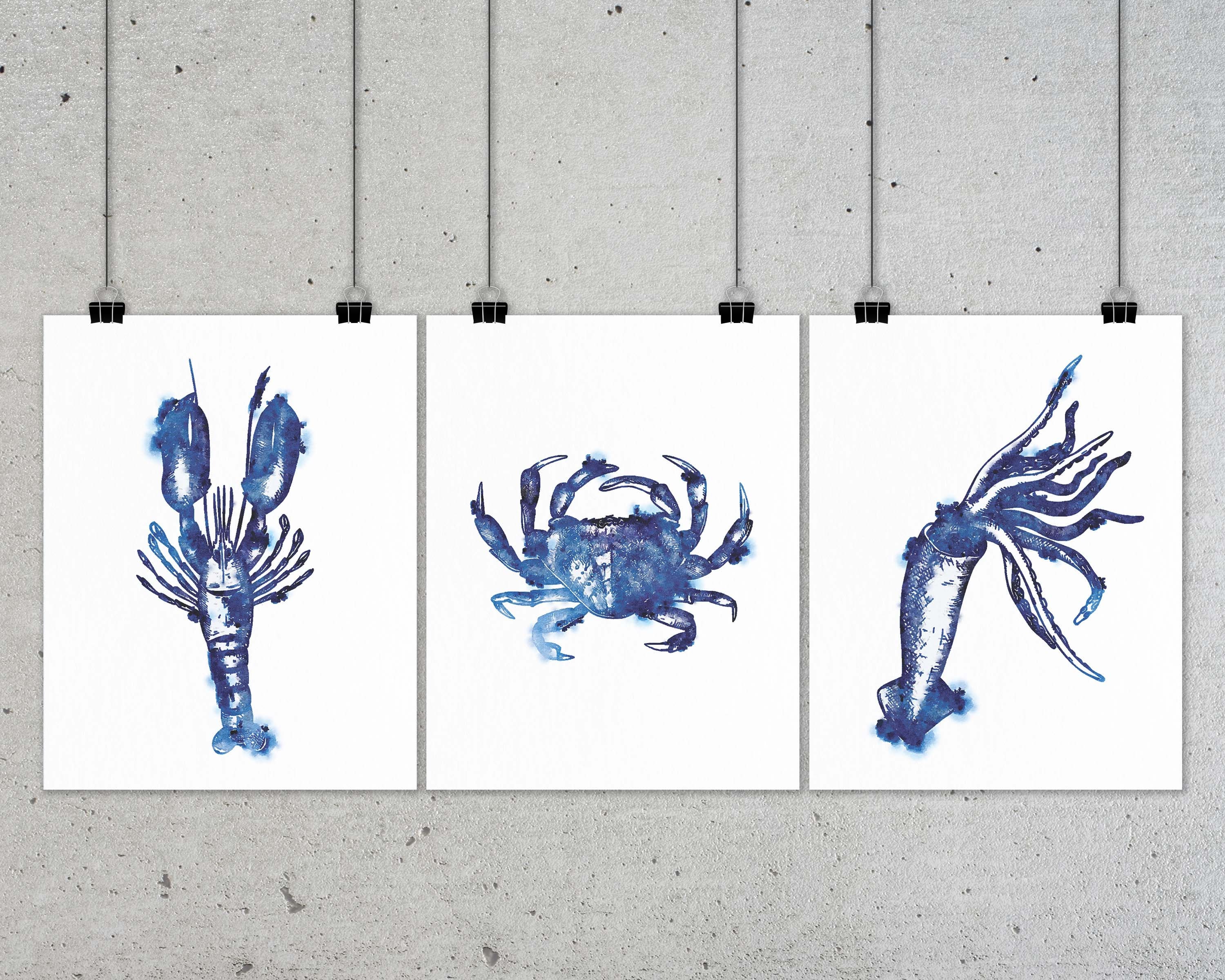 Nautical Art Print Set | Watercolor Marine Coastal Wall Art | Beach ...