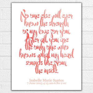 No One Else Will Ever Know Print New Baby Girl Gift Baby Stats Wall Art ...