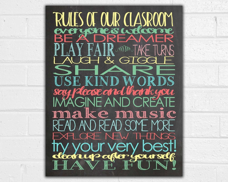Classroom Rules Chalkboard Print in Various Sizes for Teacher - Etsy
