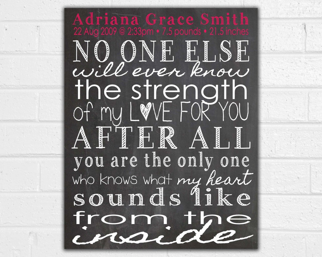 No One Else Will Ever Know Print Nursery Chalkboard Baby Stats Wall Art ...