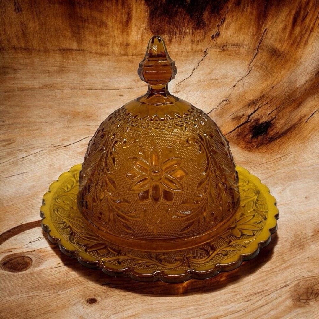 Tiara Indiana Glassware Sandwich Glass Covered Dome Butter Dish VINTAGE ...
