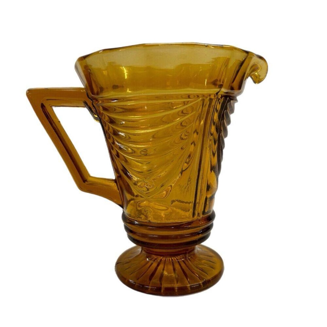 Sowerby Art Deco Amber Glass Pitcher Jar Jug 7" - Etsy