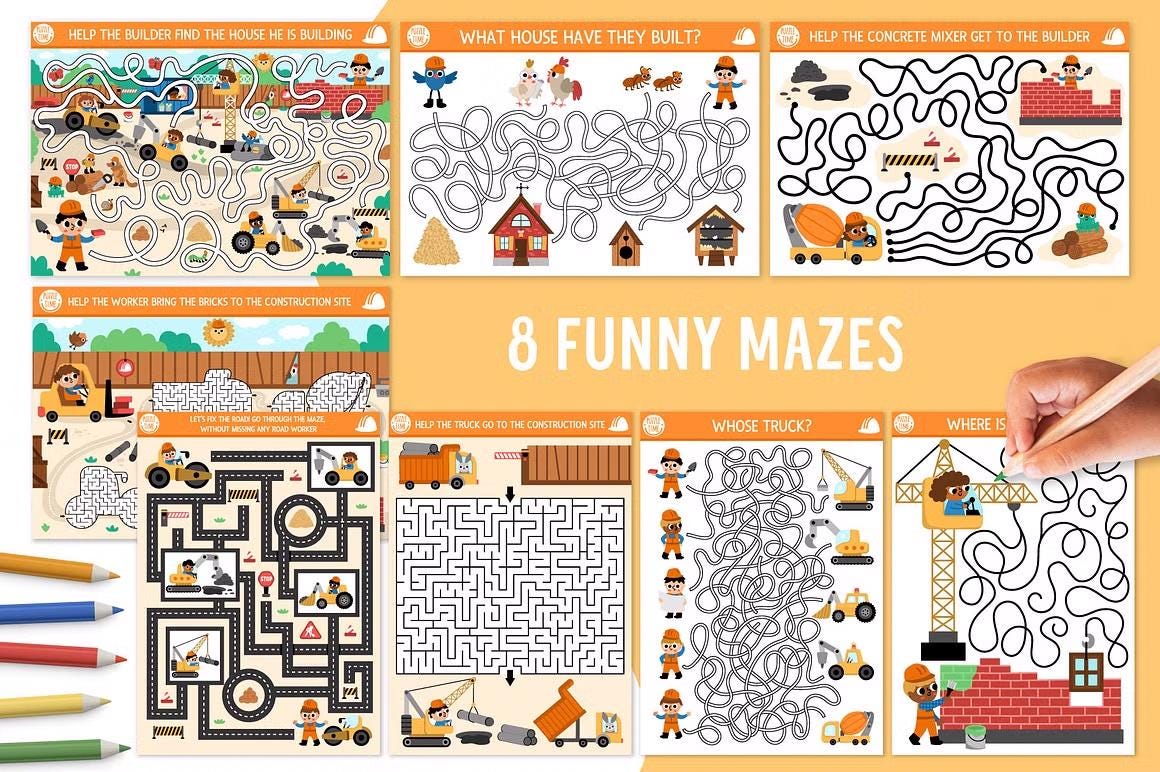 Construction Site Games for Kids, Activity Digital Downloads, Craft ...