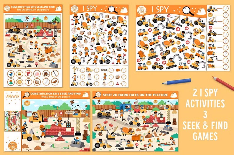 Construction Site Games for Kids, Activity Digital Downloads, Craft ...