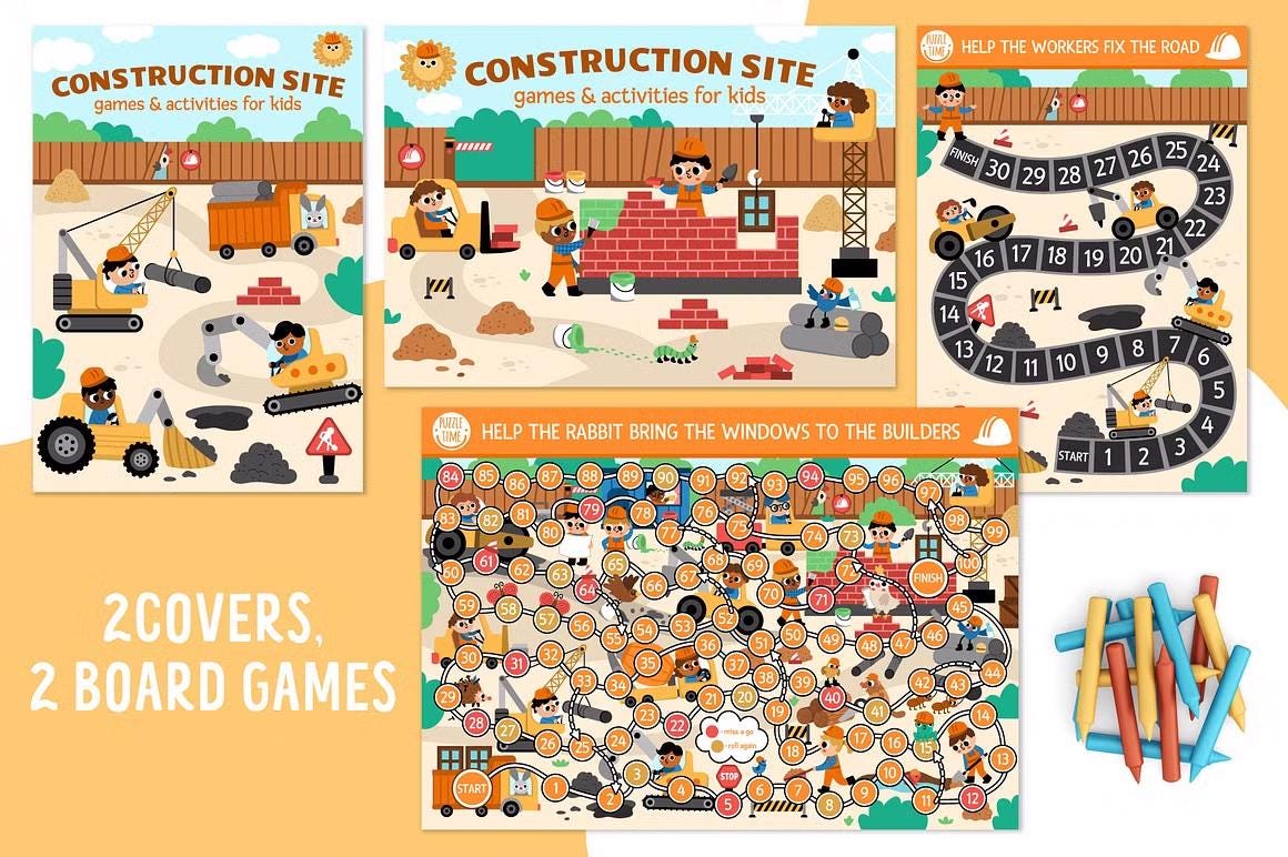 Construction Site Games for Kids, Activity Digital Downloads, Craft ...