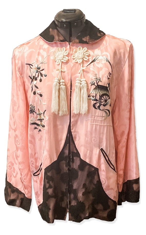 1960s Japanese Pink Satin Lounge Jacket - Gem