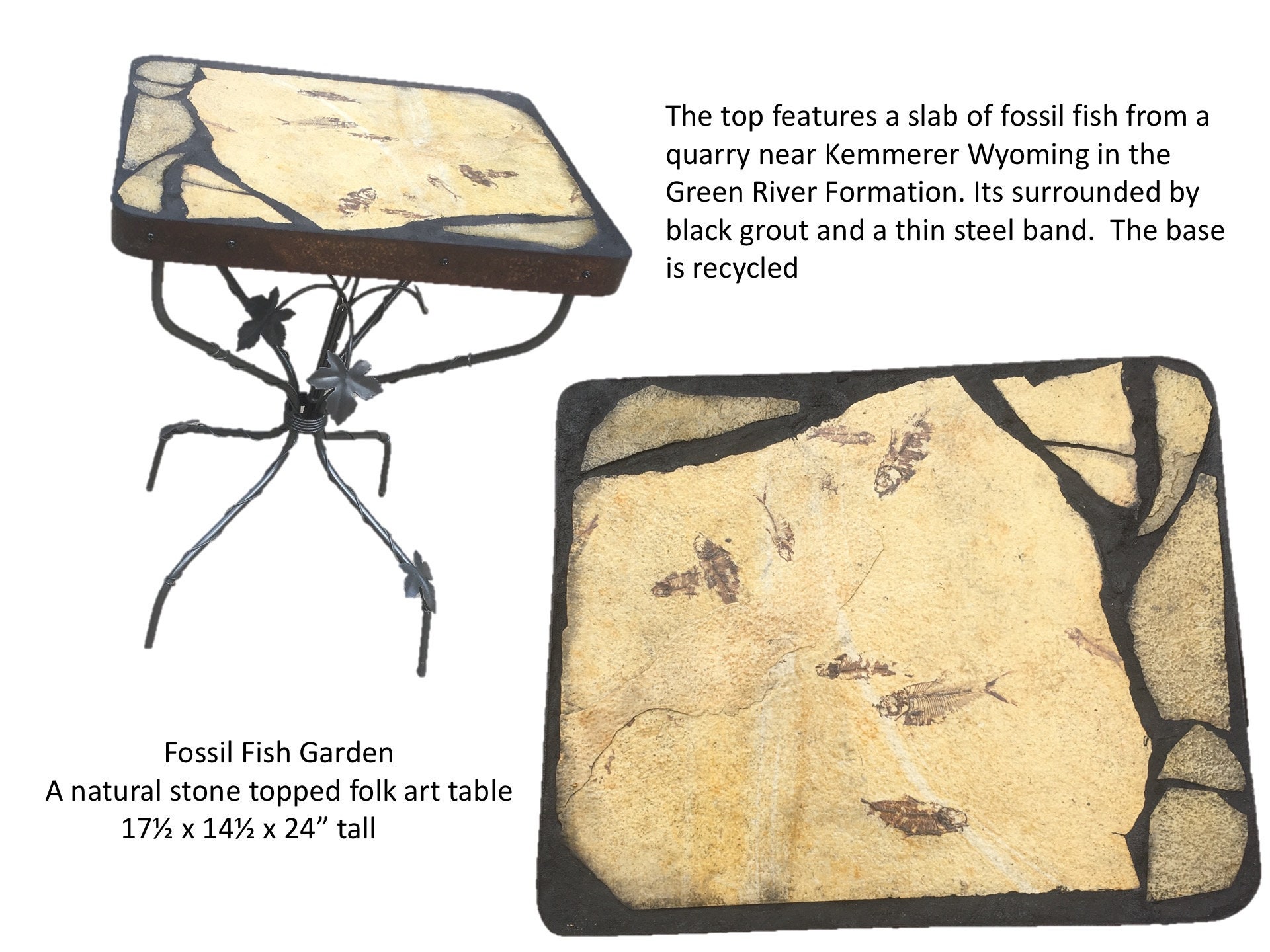 Fossil Fish Garden: A 14 1/2 x 17 1/2 x 24 tall natural stone topped ...