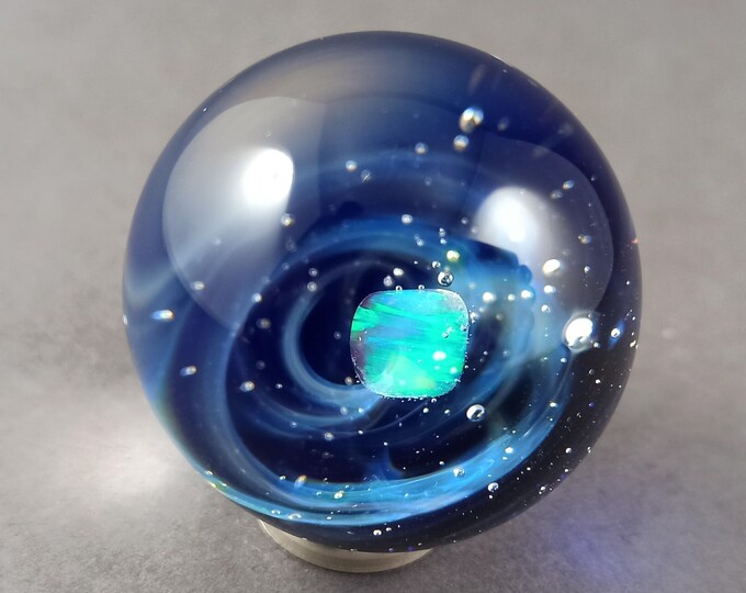 Silver Fumed Blue Glass Galaxy Marble, With A Colorful Opal Meteor ...